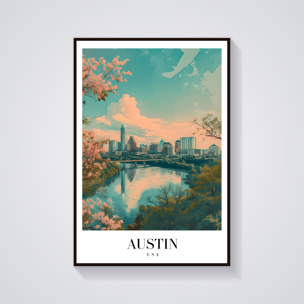 Vintage Austin Texas Travel Poster - Skyline Art Print