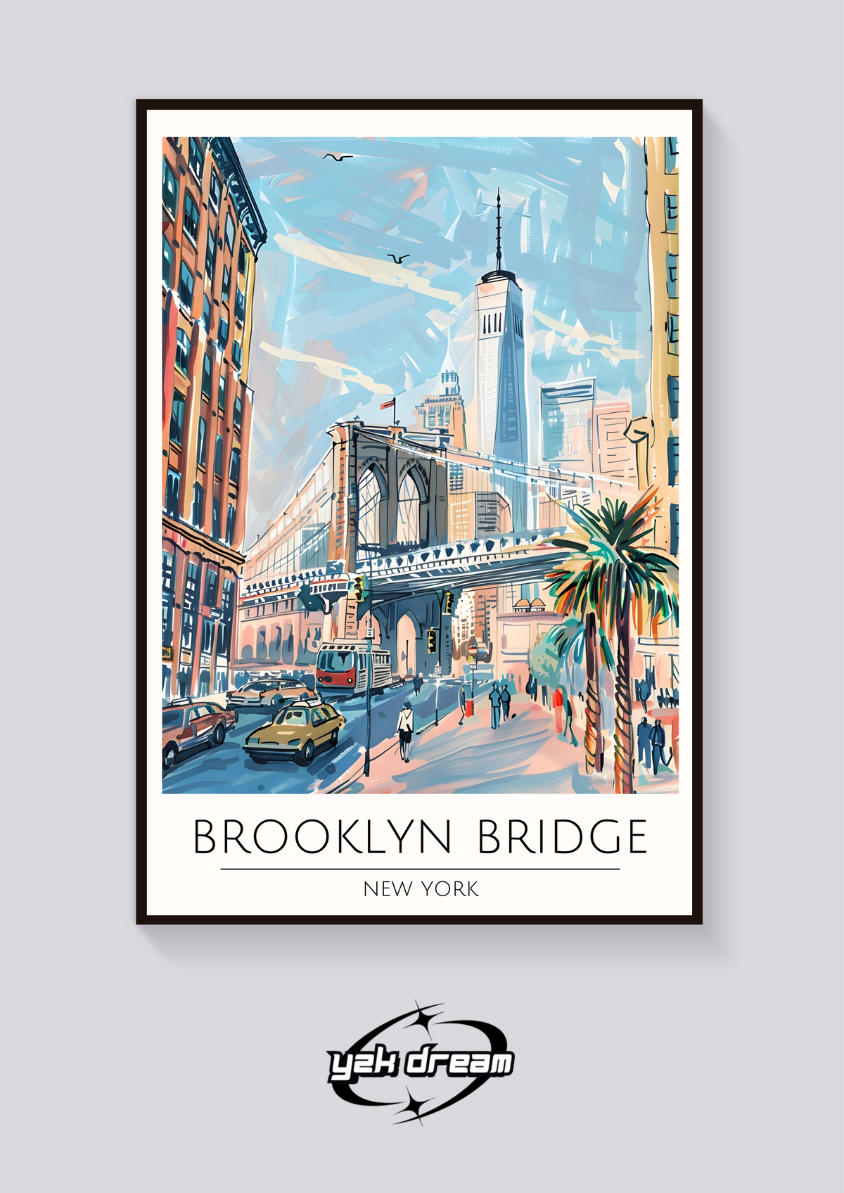 Brooklyn Bridge New York City Art Deco Travel Poster Print - Wall Art Decor