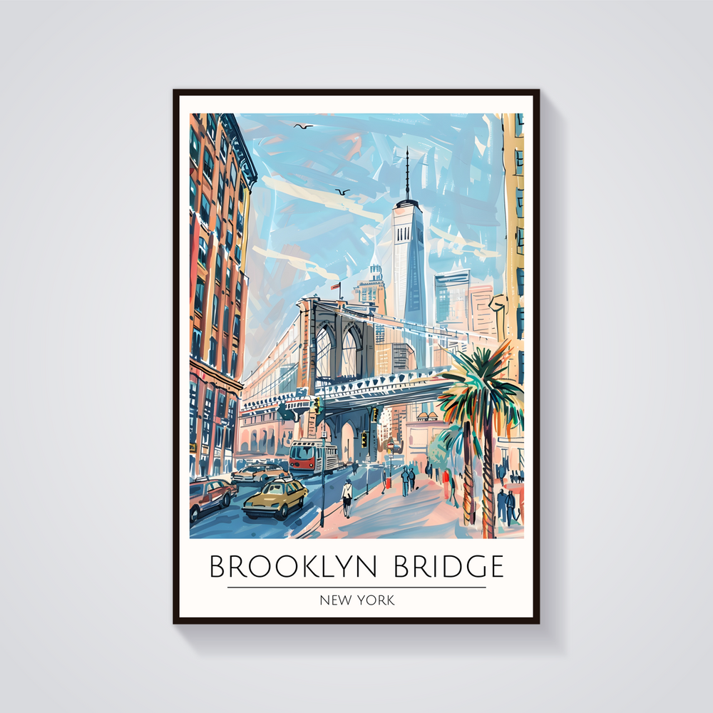 Brooklyn Bridge New York City Art Deco Travel Poster Print - Wall Art Decor