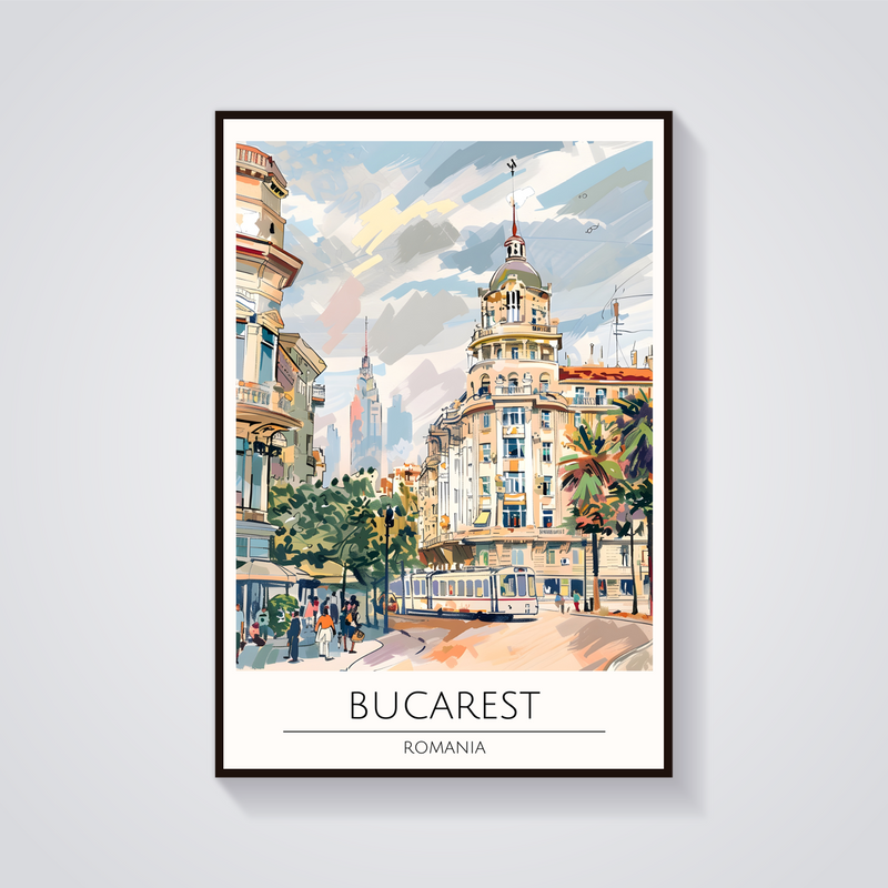 Art Deco Bucharest Romania Travel Poster - Vintage Retro Wall Art