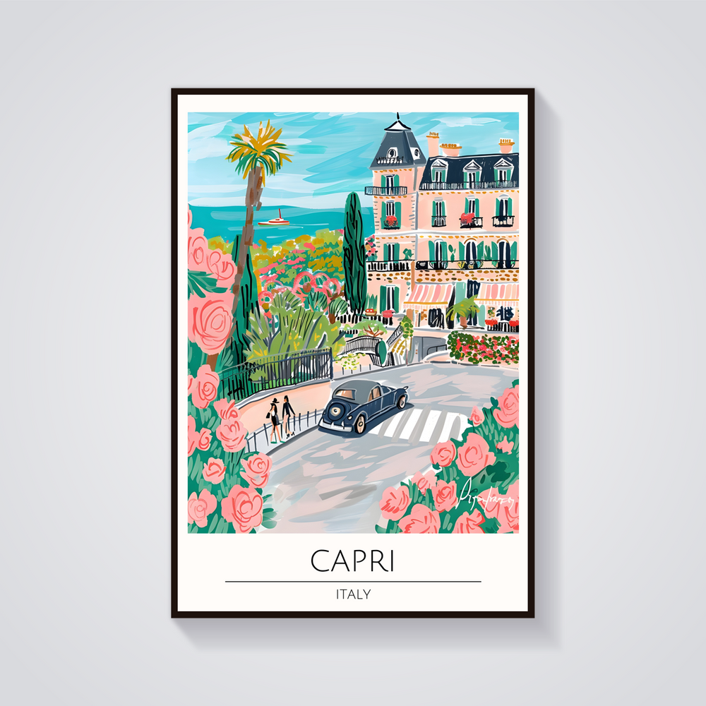 Capri Italy Travel Poster Print - Vintage Car Wall Art - Aesthetic Room ...