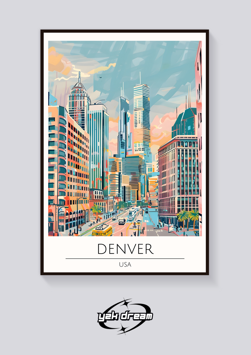 Denver Cityscape Art Print | Retro Travel Poster | Aesthetic Room Decor
