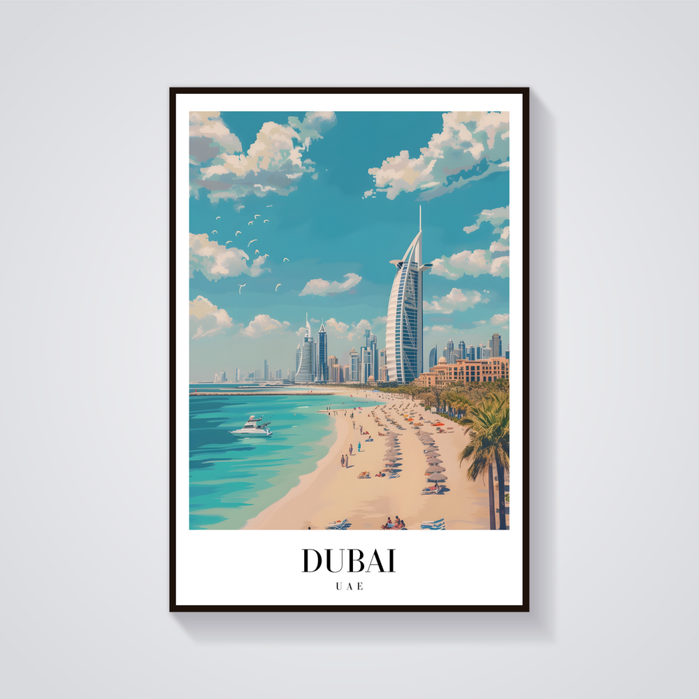 Vintage Dubai Travel Poster - Burj Al Arab Beach Print