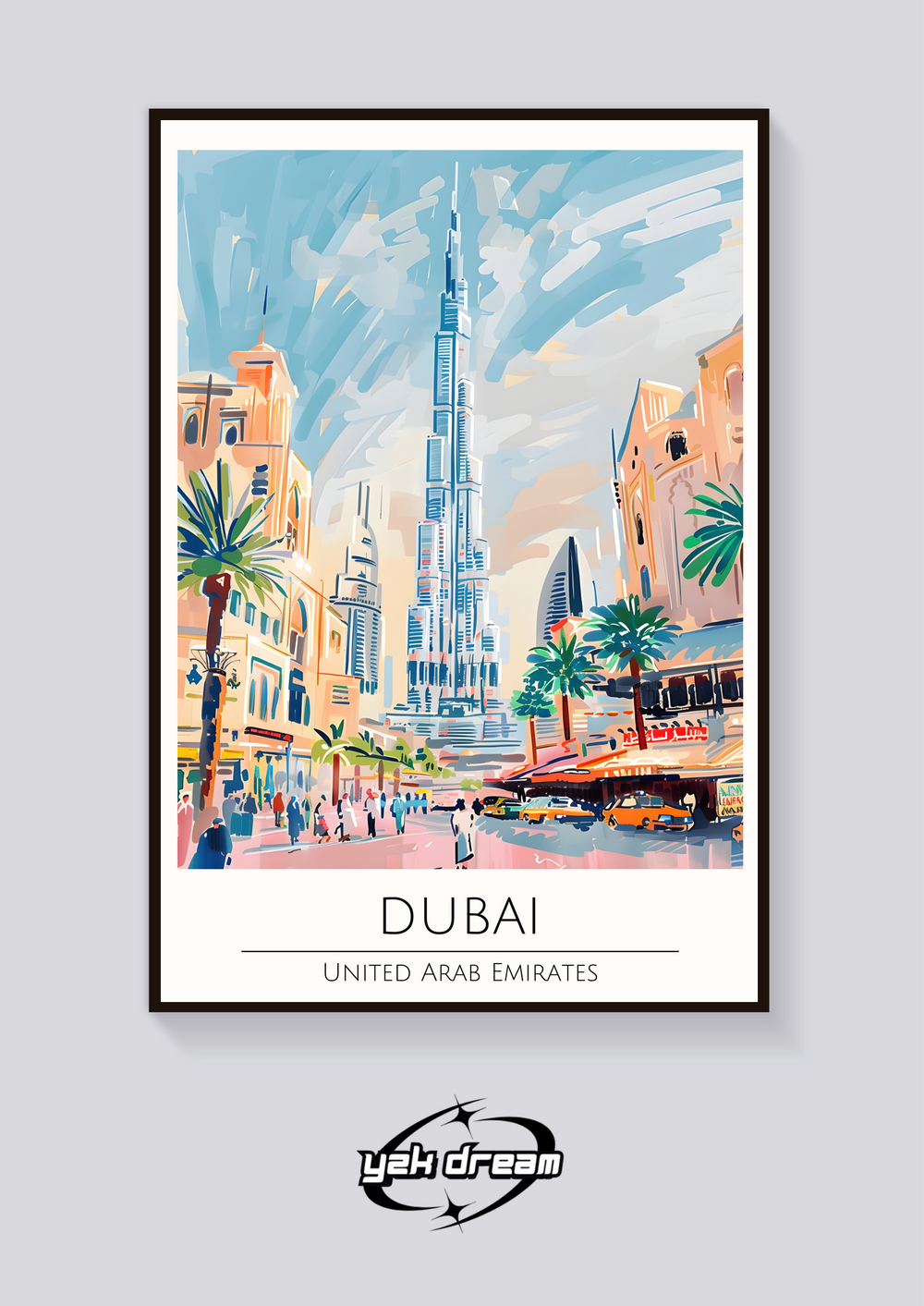 Dubai Travel Poster, Burj Khalifa Wall Art, Art Deco Retro Print