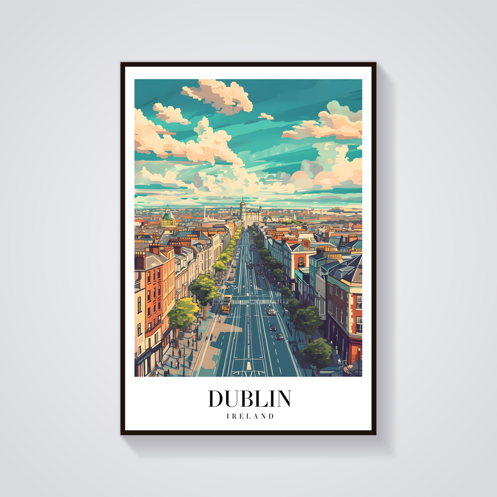 Vintage Dublin Ireland Travel Poster Art Print - Cityscape View