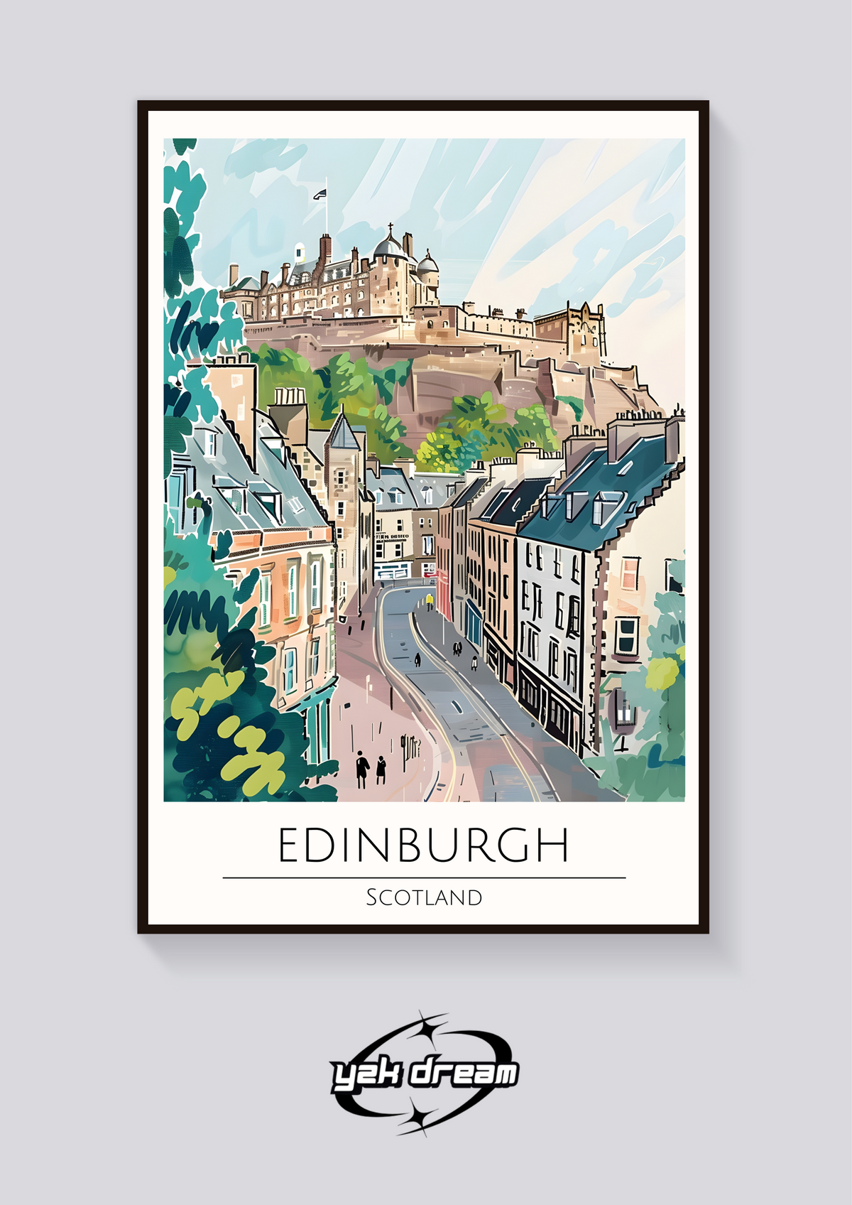 Edinburgh Castle Scotland Retro Travel Poster - Art Deco Wall Art