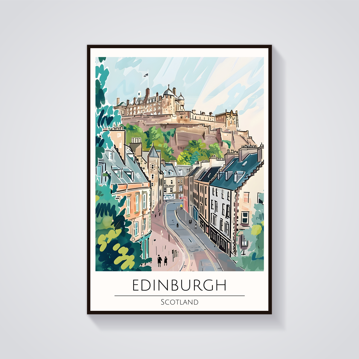 Edinburgh Castle Scotland Retro Travel Poster - Art Deco Wall Art