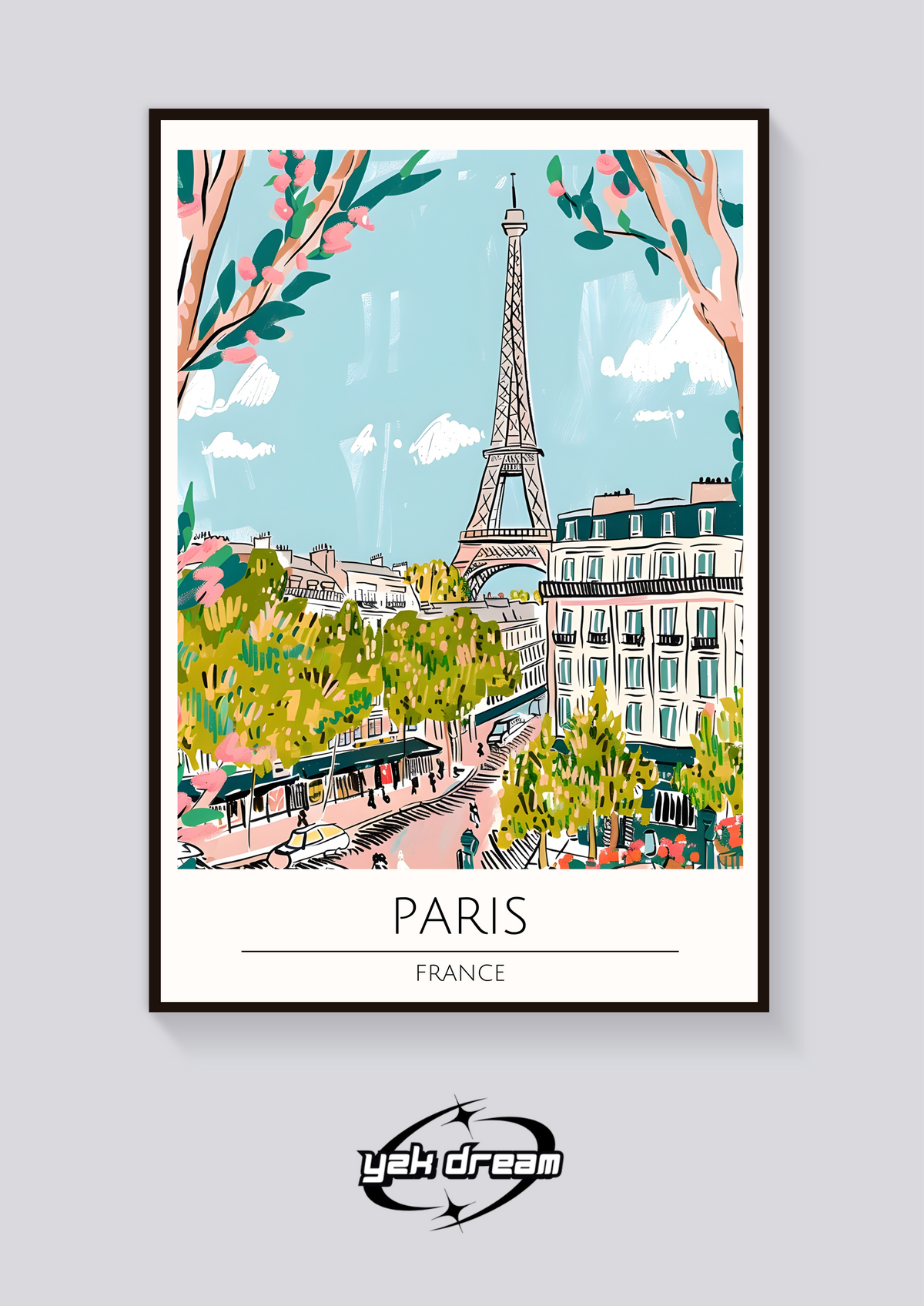 Paris Eiffel Tower Art Print - Retro Travel Poster Wall Art Decor