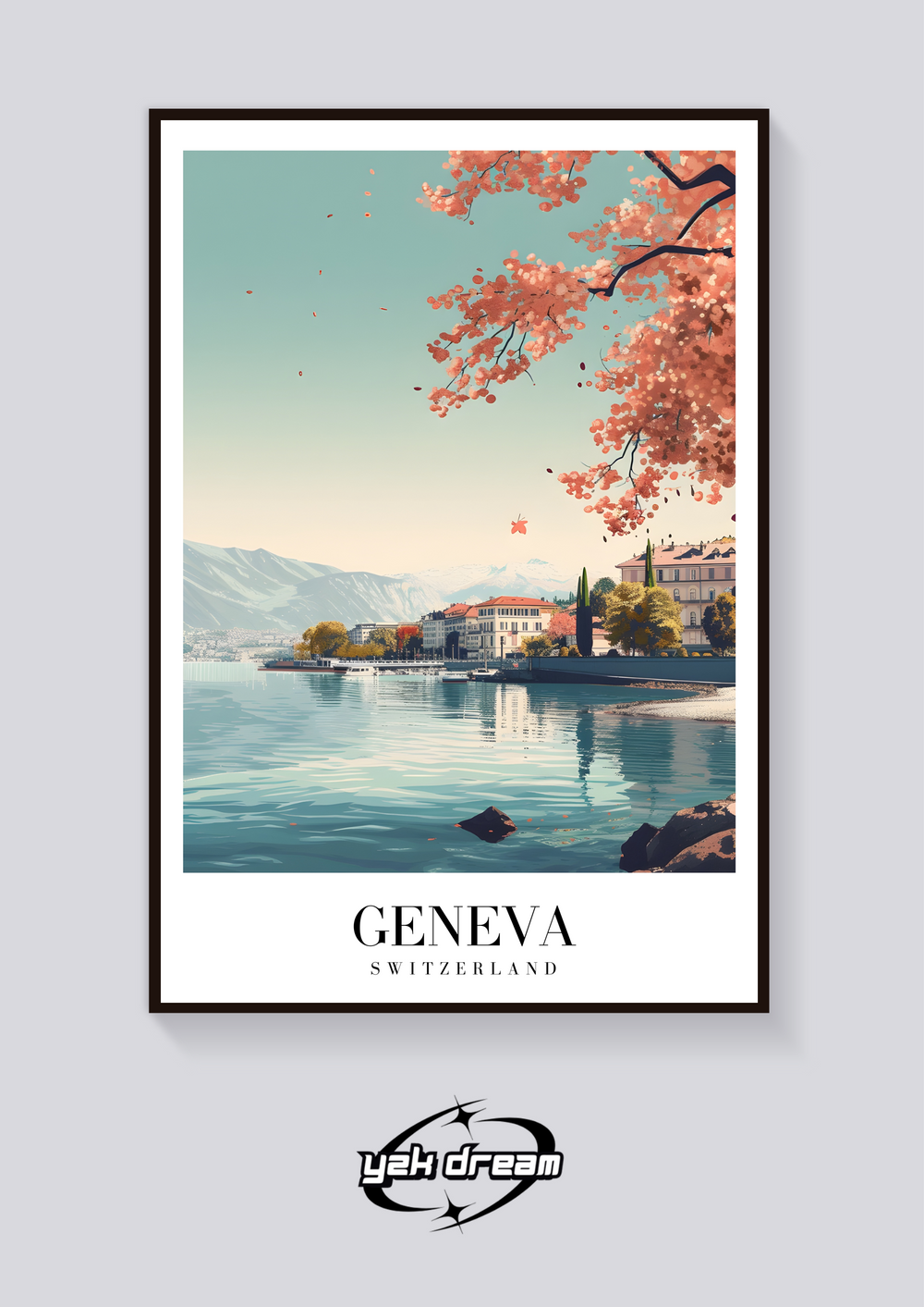 Vintage Geneva Switzerland Travel Poster Art Print, Lake Geneva Wall Decor
