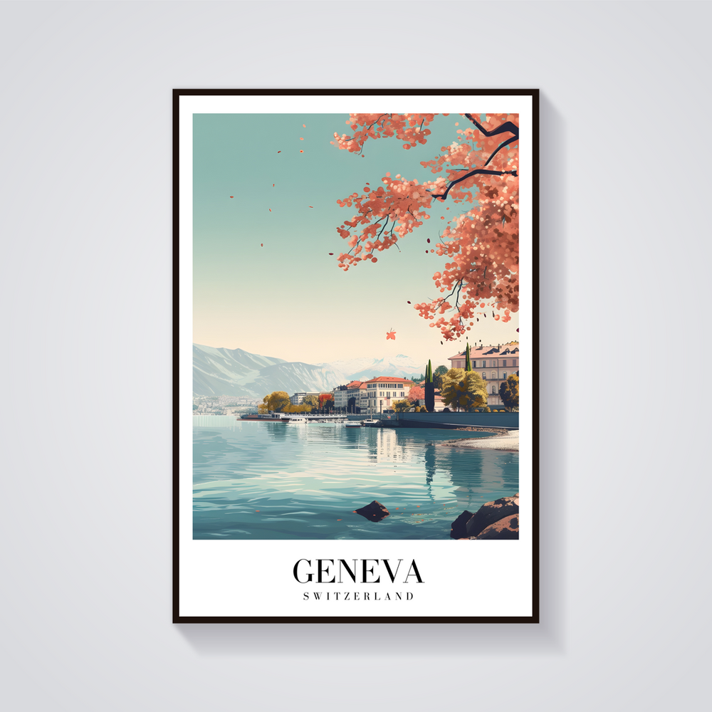Vintage Geneva Switzerland Travel Poster Art Print, Lake Geneva Wall Decor