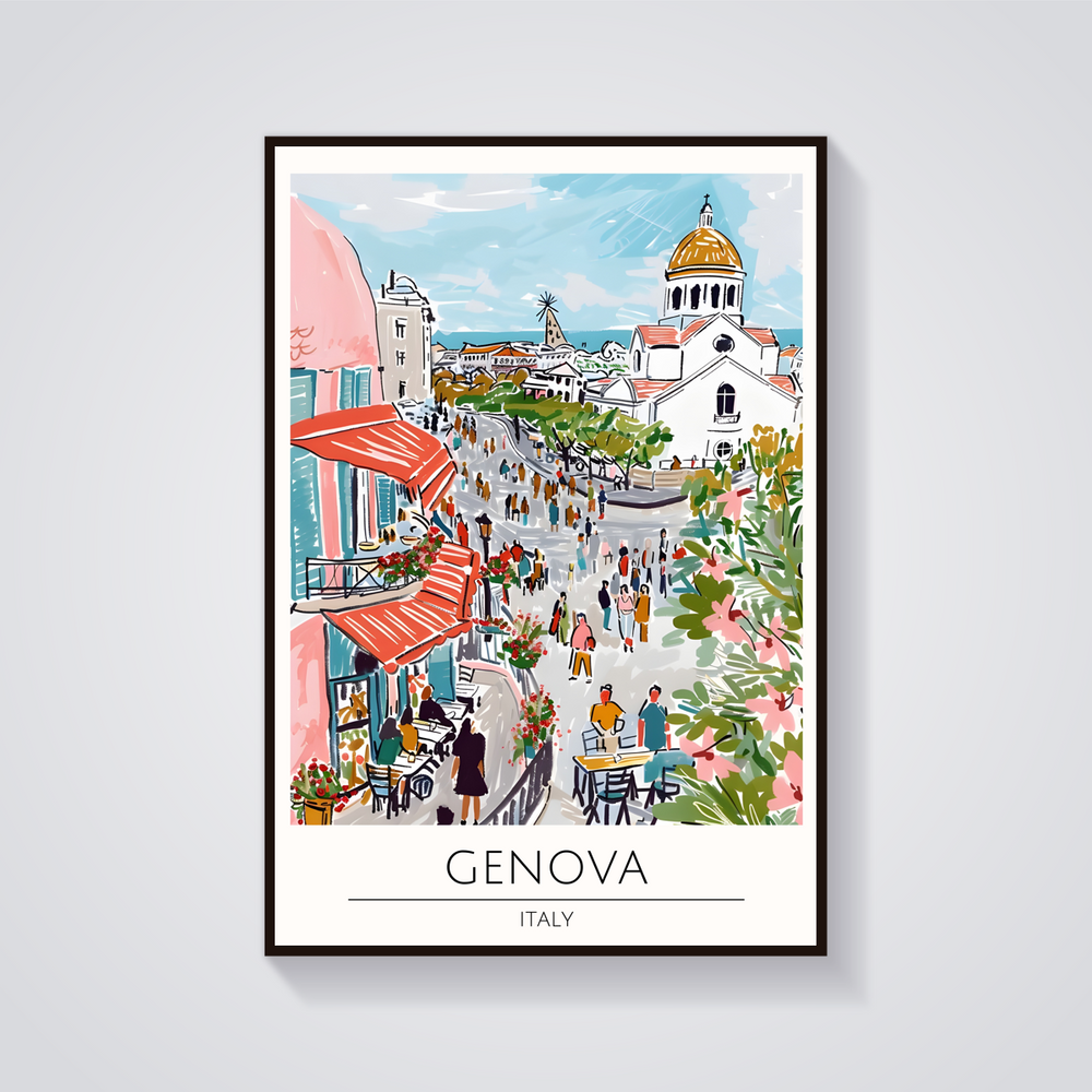 Genova Italy Travel Poster, Retro Art Deco Wall Decor