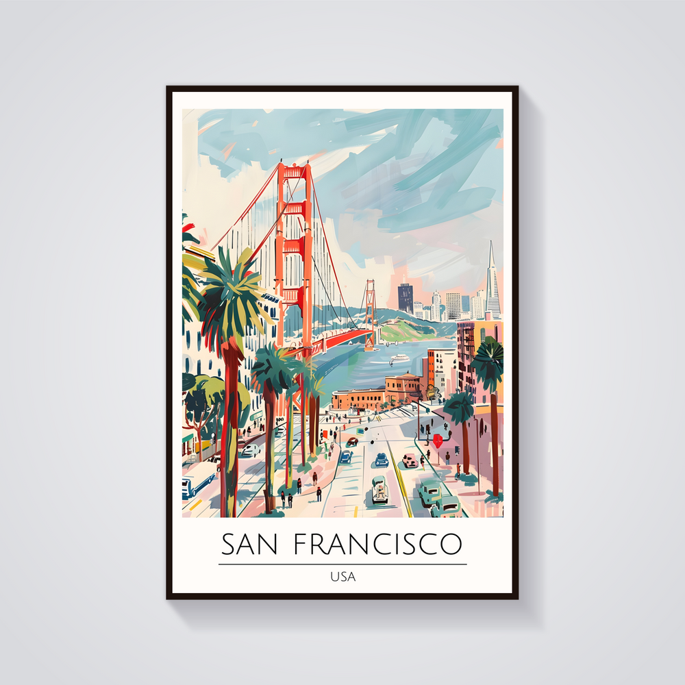 San Francisco Golden Gate Bridge Art Deco Travel Poster Print