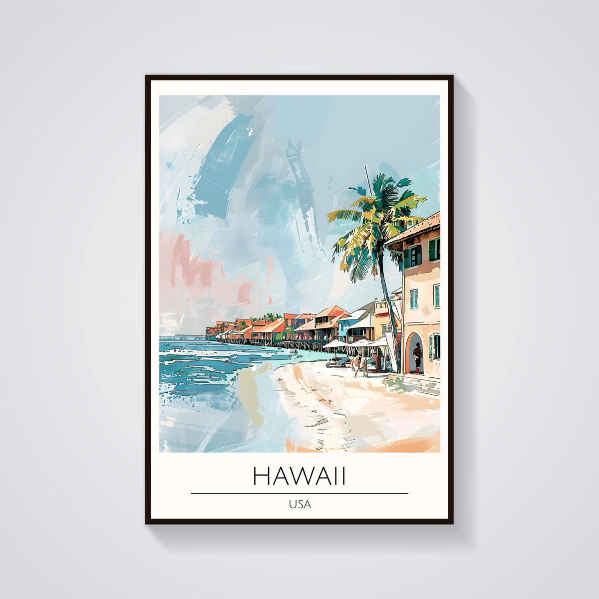 Hawaii Beach Art Deco Travel Poster - Retro Aesthetic Wall Decor
