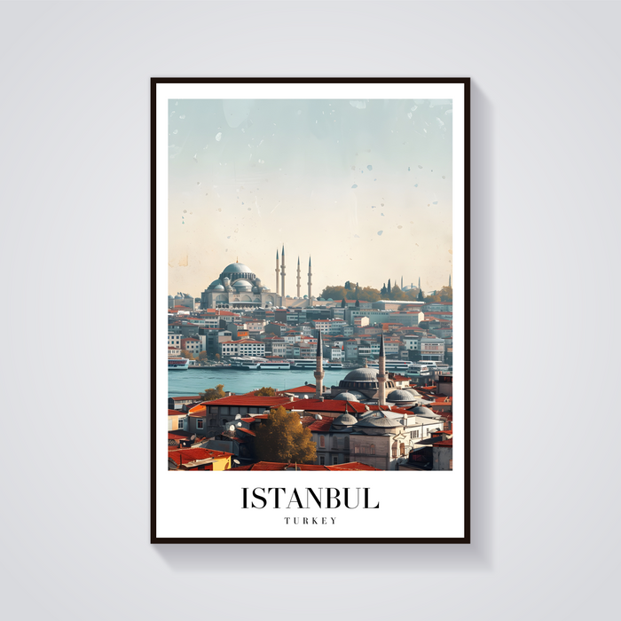 Vintage Istanbul Travel Poster - Turkey Skyline Art Print