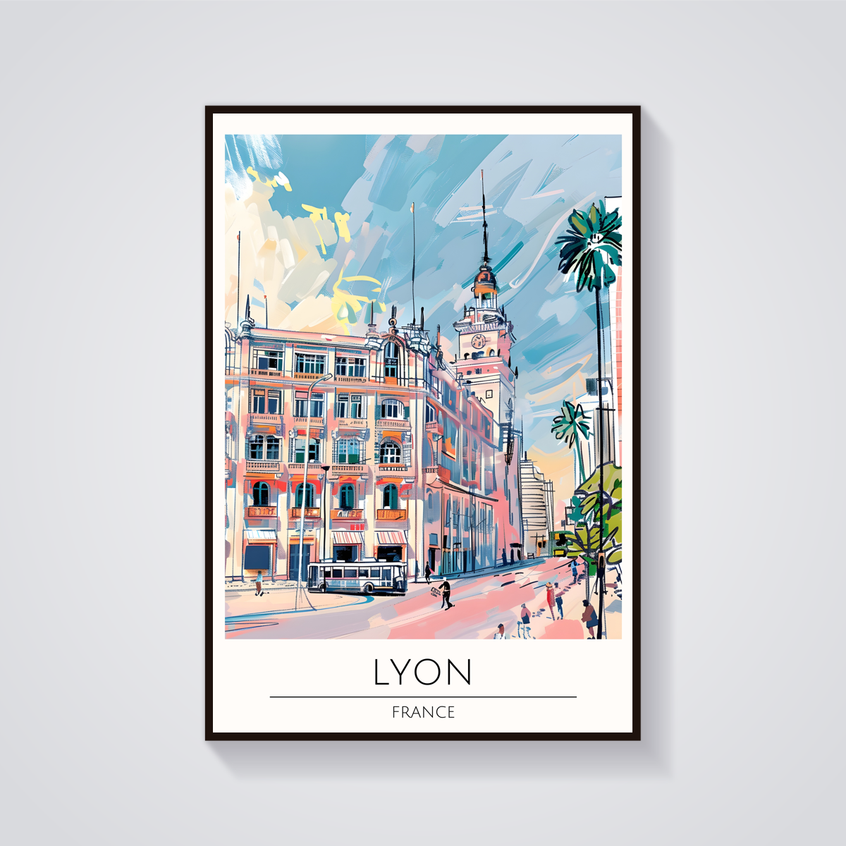 Lyon France Art Deco Travel Poster - Retro Aesthetic Wall Art