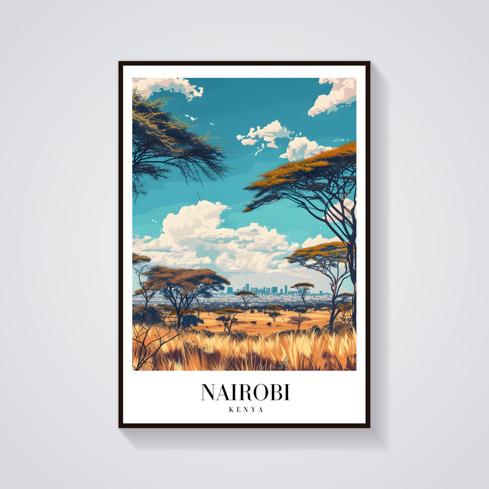 Vintage Nairobi Kenya Travel Poster Art Print - African Landscape Wall ...
