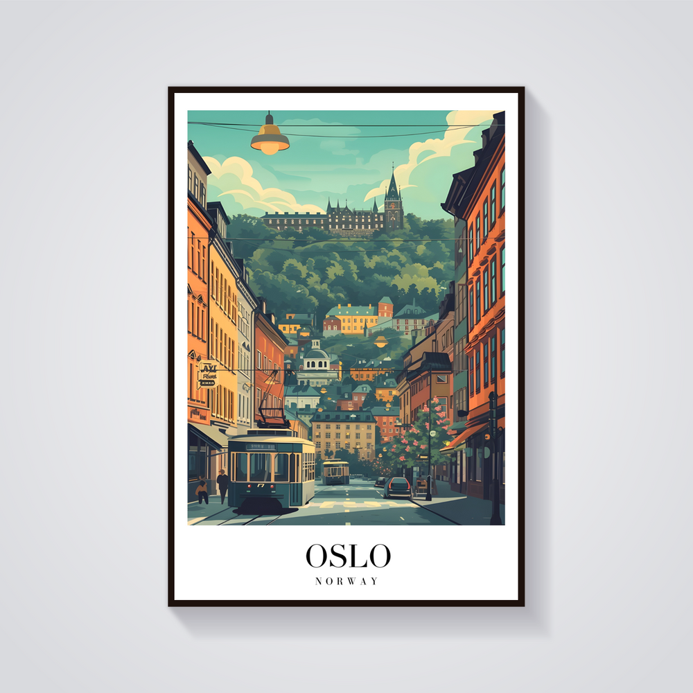 Vintage Oslo Norway Travel Poster Print - Scandinavian Cityscape Art
