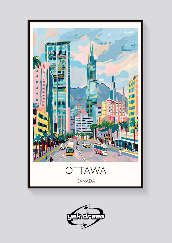 Ottawa Canada Art Deco Travel Poster Print - Retro Cityscape Wall Art