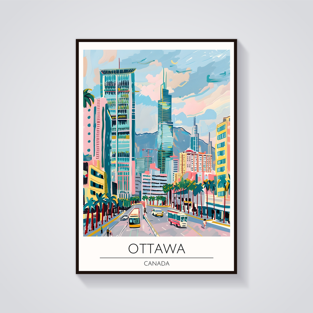 Ottawa Canada Art Deco Travel Poster Print - Retro Cityscape Wall Art