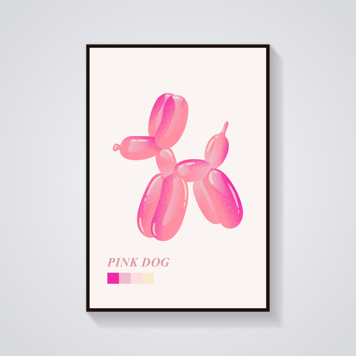 Cute Pink Balloon Animal Dog Art Print - Girly Room Decor Poster