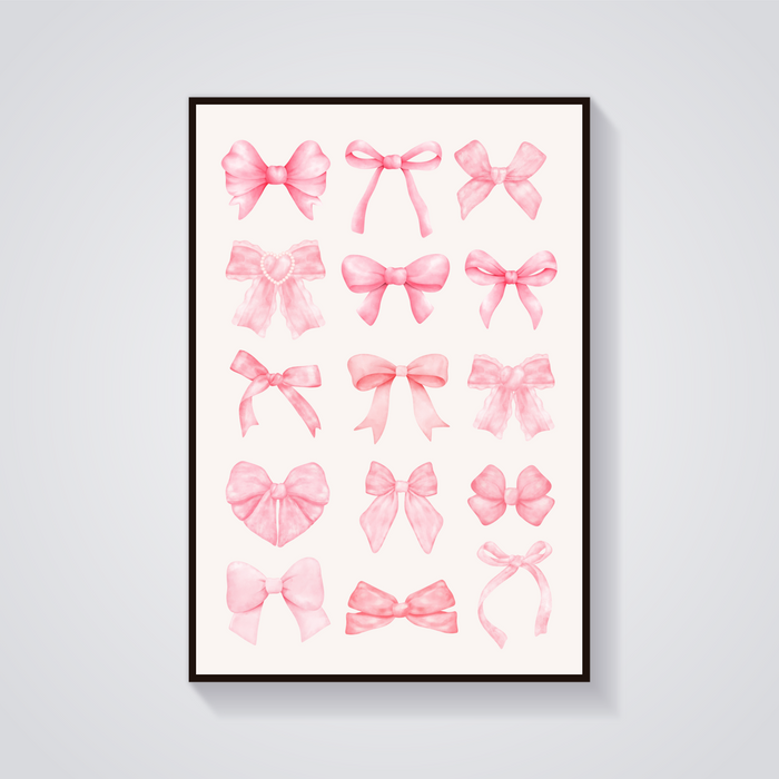 Cute Pink Bows Wall Art Print - Aesthetic Room Decor Poster