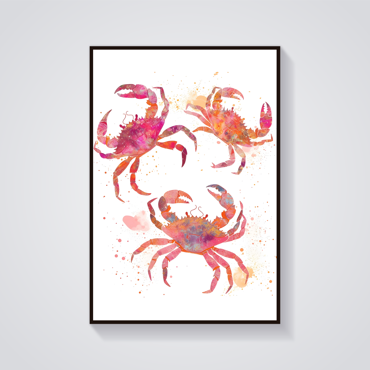 Pink Watercolor Crab Art Print - Coastal Wall Decor for Seaside Aesthetic