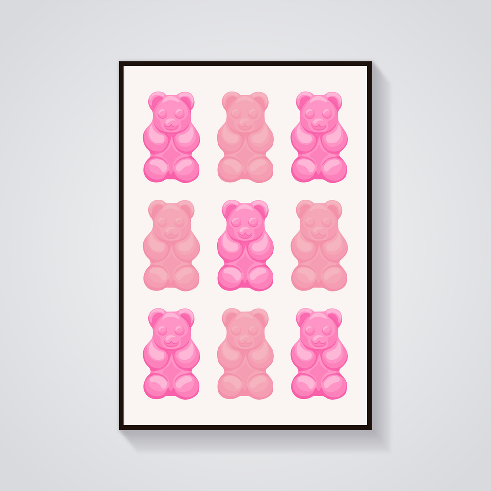 Cute Pink Gummy Bear Art Print - Aesthetic Room Decor, Coquette Wall Art