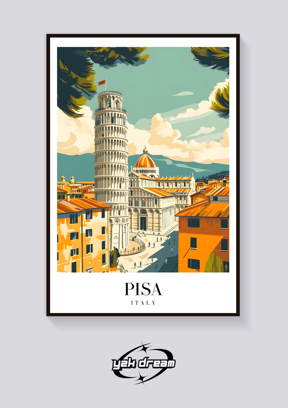 Vintage Travel Poster - Leaning Tower of Pisa Italy Art Print