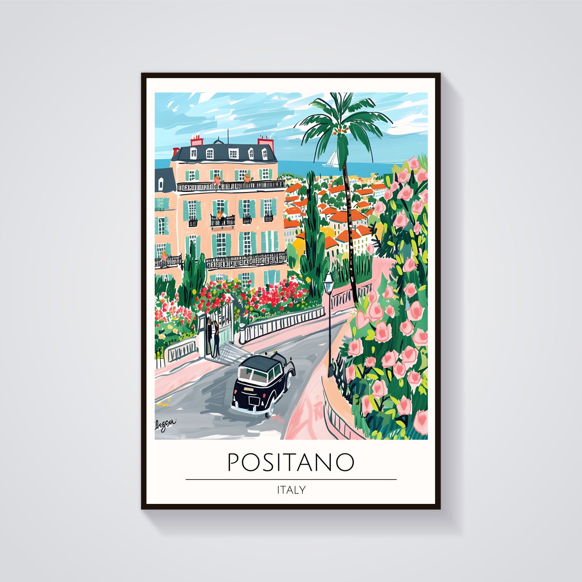 Positano Italy Travel Poster - Retro Art Deco Wall Decor Print