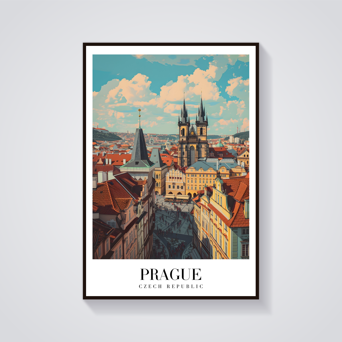 Vintage Prague Travel Poster - Old Town Square & Tyn Church Art Print