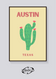Preppy Retro Austin Texas Cactus Art Print Poster for Room Decor