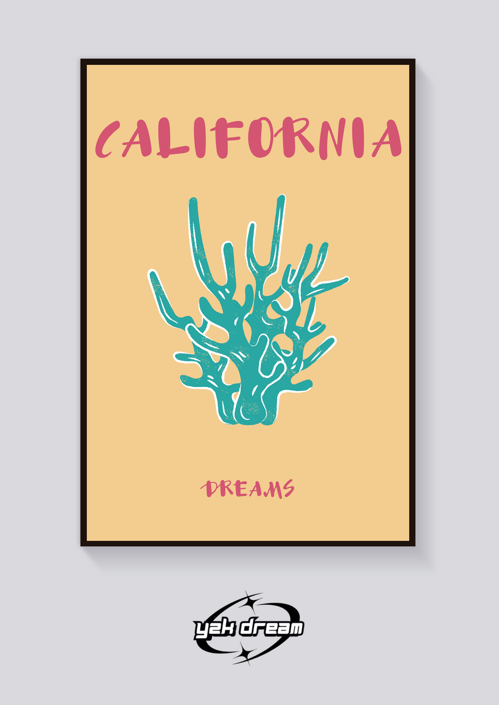 Preppy California Beach Coral Art Print - Retro Aesthetic Room Decor