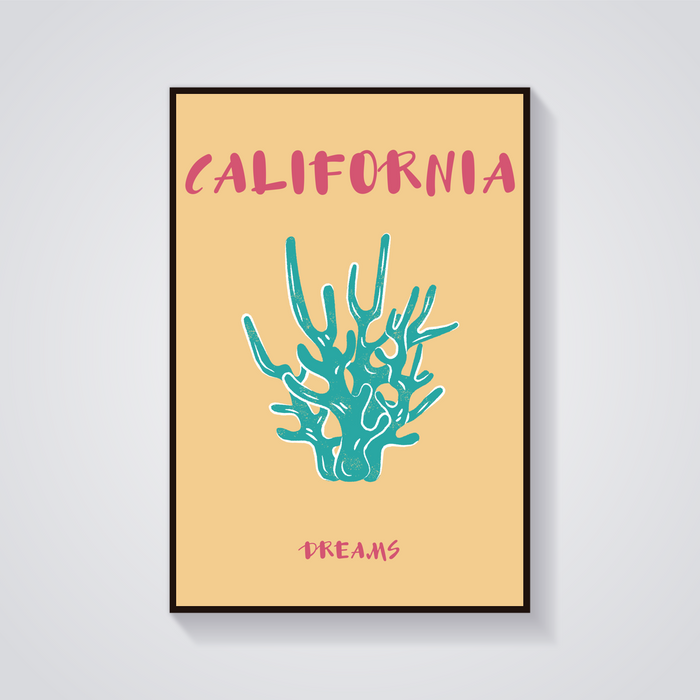 Preppy California Beach Coral Art Print - Retro Aesthetic Room Decor