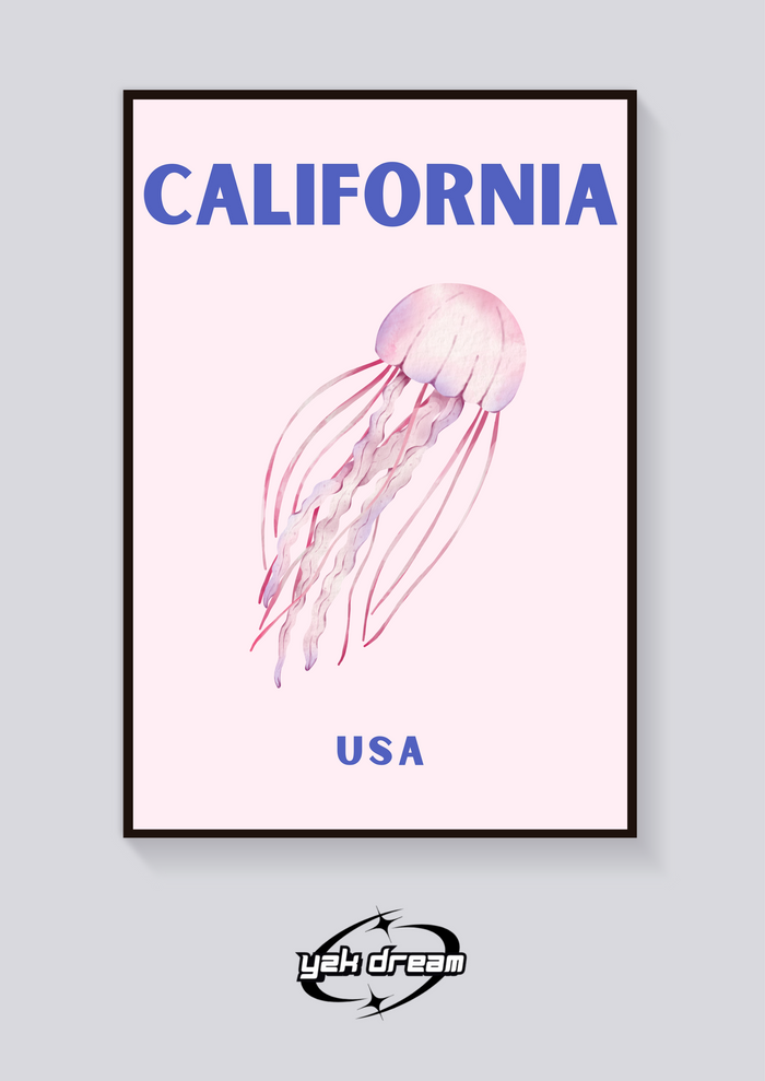 Preppy California Beach Jellyfish Art Print - Coastal Aesthetic Room ...
