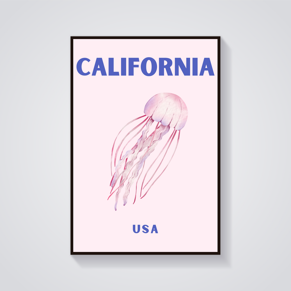 Preppy California Beach Jellyfish Art Print - Coastal Aesthetic Room ...