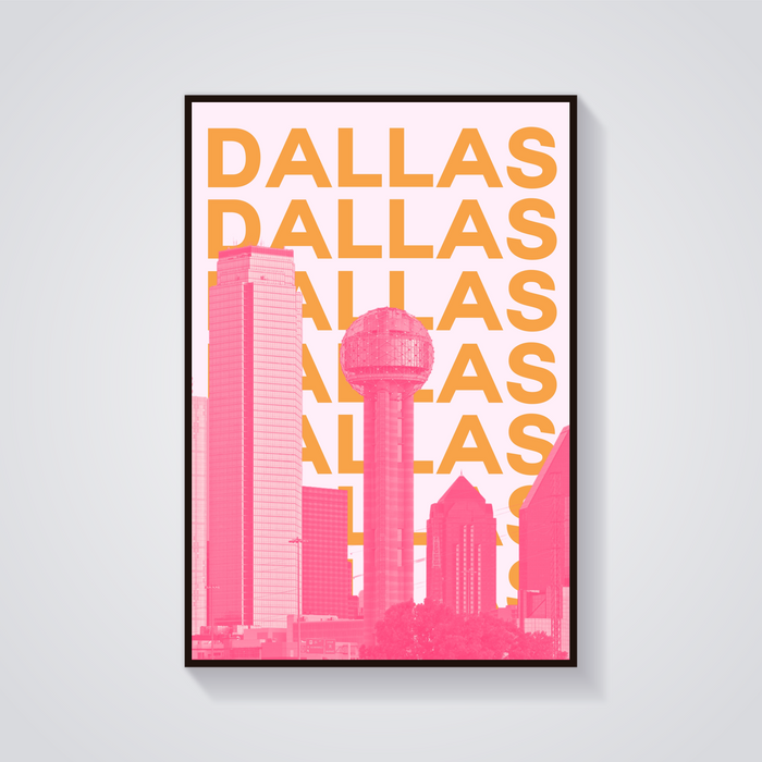 Preppy Dallas Texas Skyline Art Print - Vintage Aesthetic Room Decor