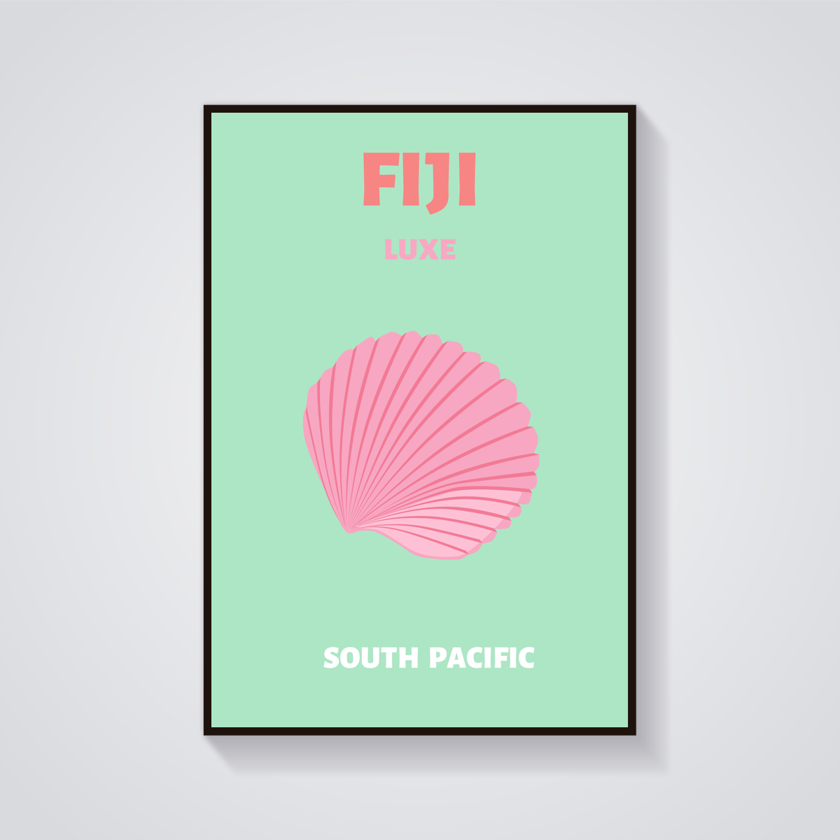 Preppy Vintage Fiji Travel Poster - Pink Shell Art Print - South ...