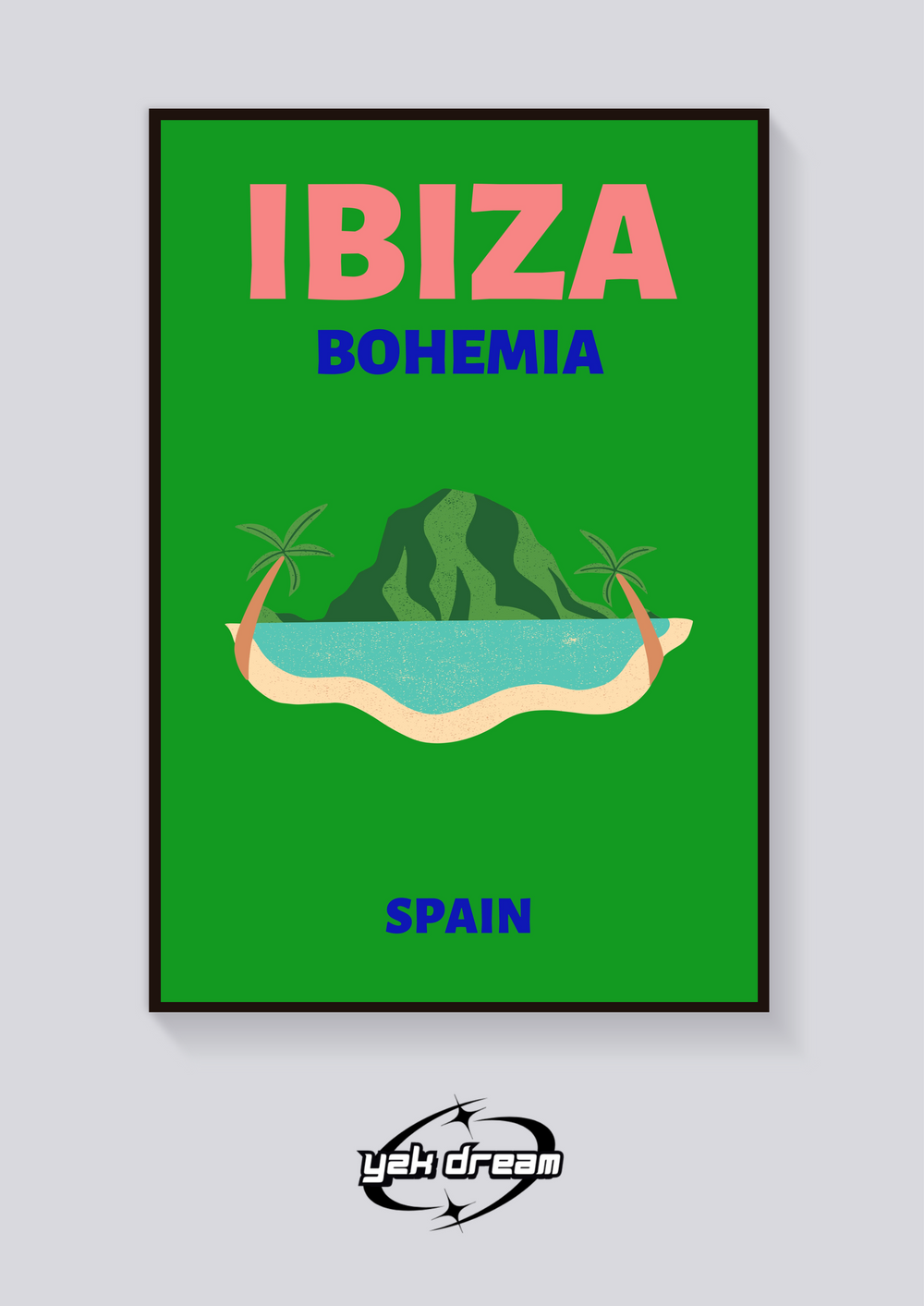 Preppy Vintage Ibiza Poster, Spain Travel Art Print, Beach Destination Decor