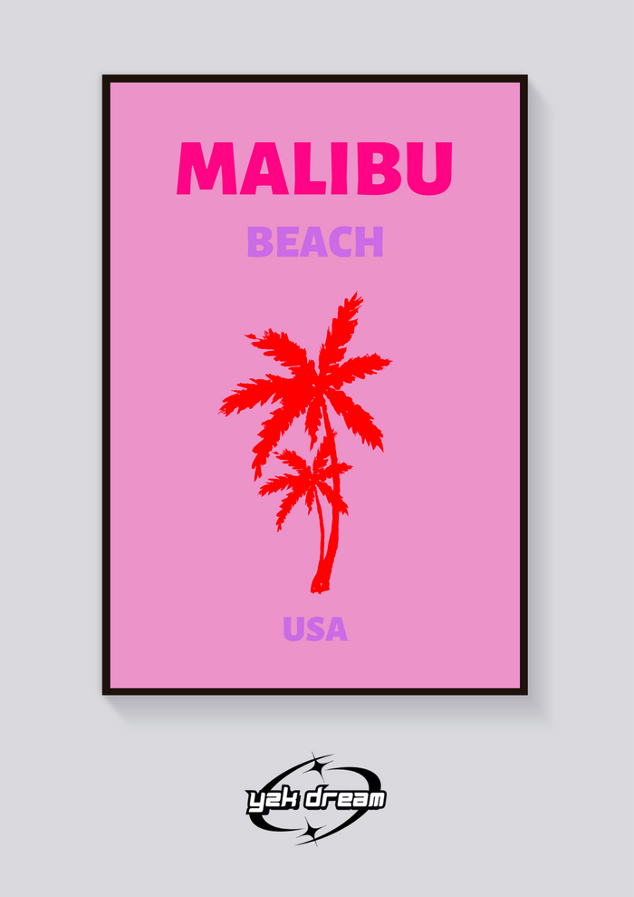 Preppy Malibu Beach Retro Palm Tree Art Print - Aesthetic Room Decor Poster