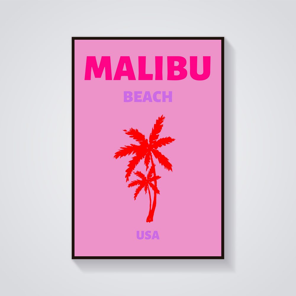 Preppy Malibu Beach Palm Tree Art Print - Vintage California Travel Poster