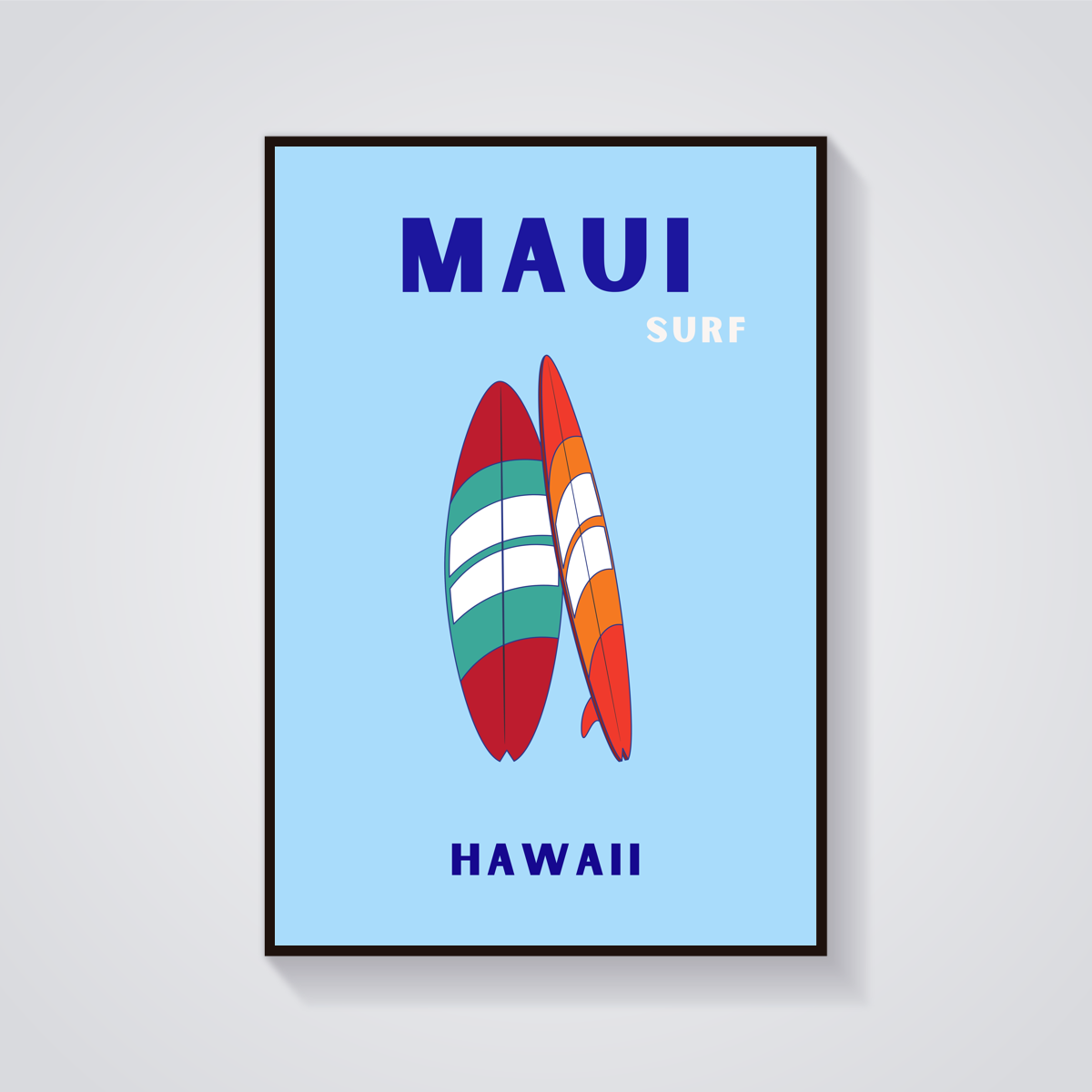Preppy Maui Hawaii Surfboard Art Print - Vintage Travel Poster