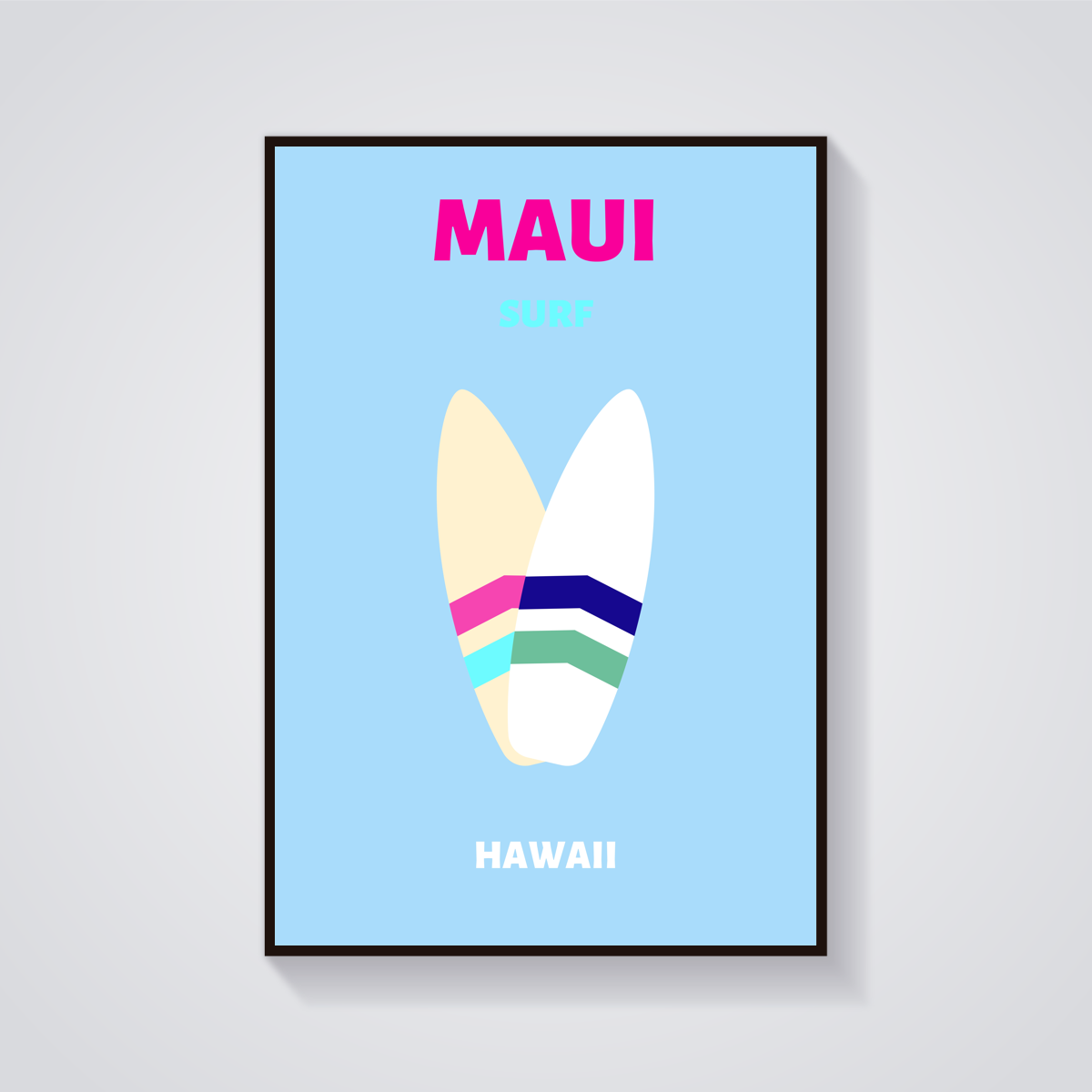 Preppy Vintage Maui Surfboard Art Print - Retro Hawaii Beach Room Decor