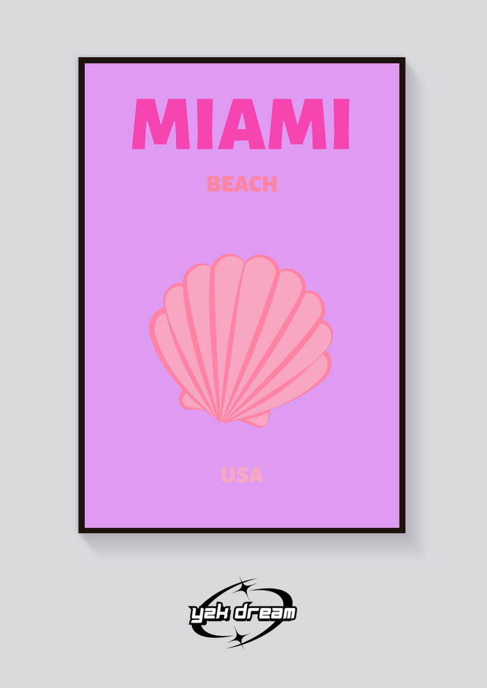 Preppy Miami Beach Art Print Poster: Vintage Style Pink Seashell ...
