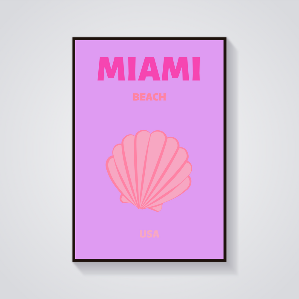Preppy Miami Beach Art Print Poster: Vintage Style Pink Seashell ...