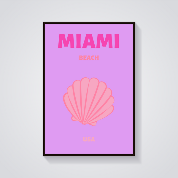 Preppy Miami Beach Art Print Poster: Vintage Style Pink Seashell ...