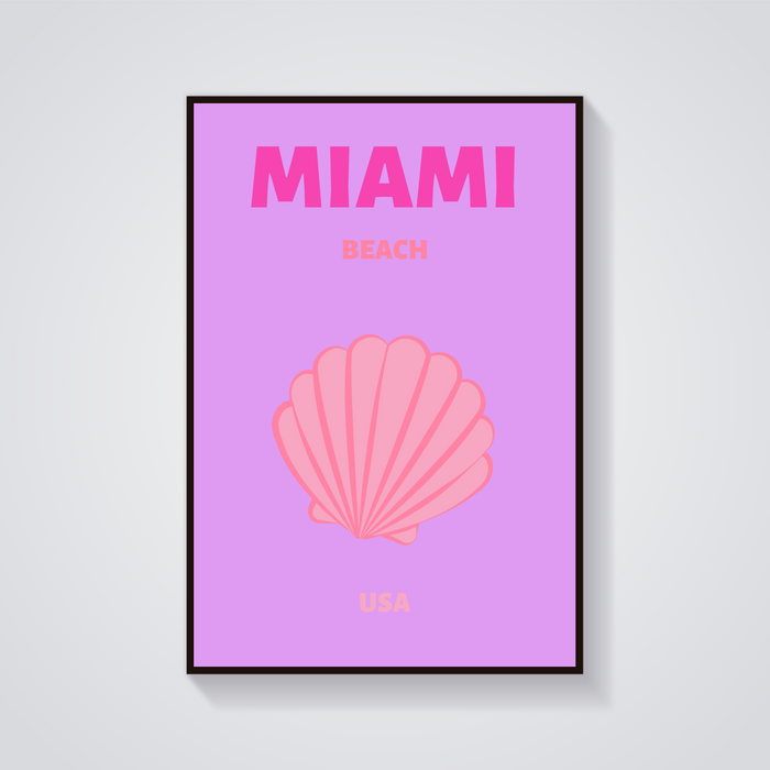 Preppy Miami Beach Art Print Poster: Vintage Style Pink Seashell ...