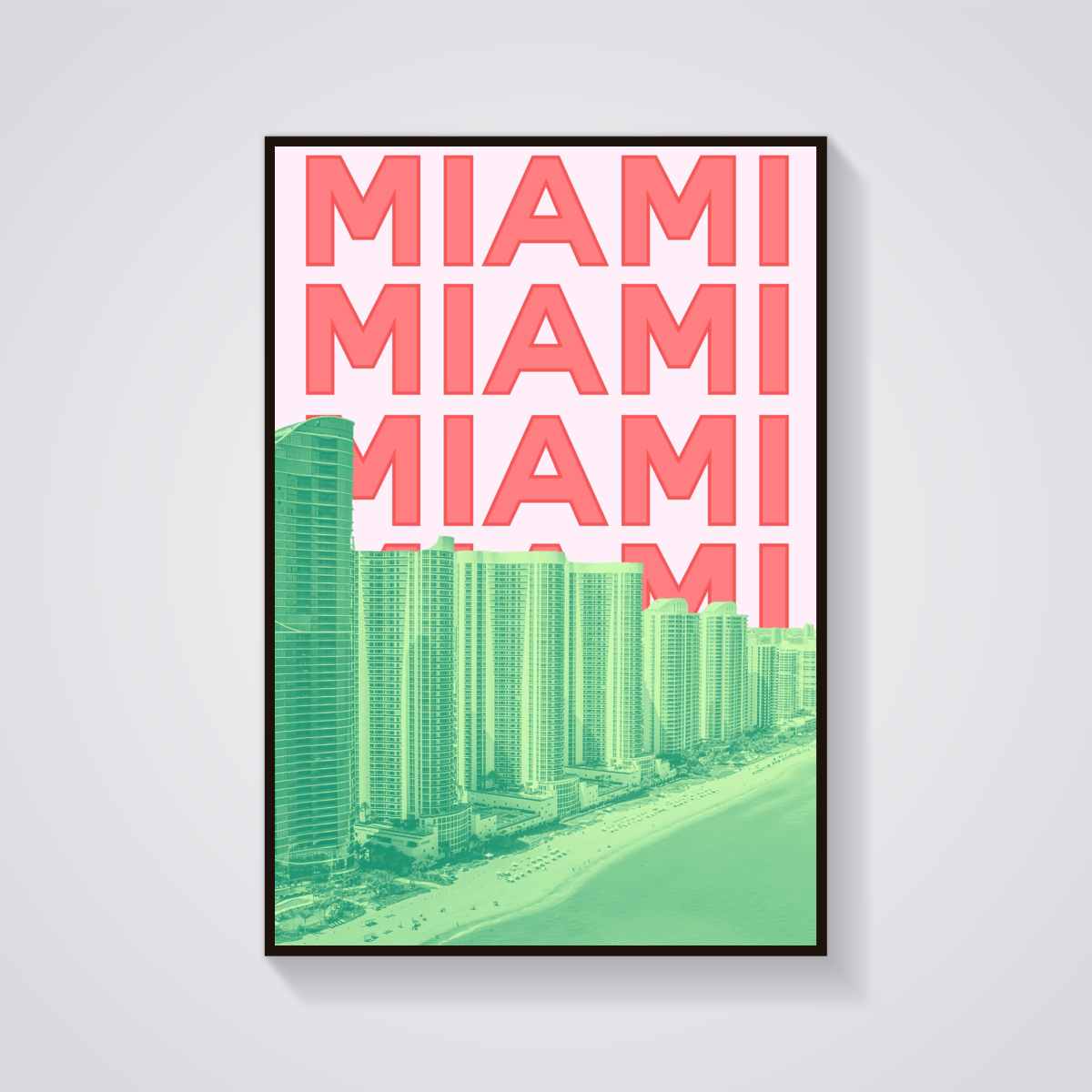 Preppy Vintage Miami Beach Skyline Art Print | Retro Travel Poster