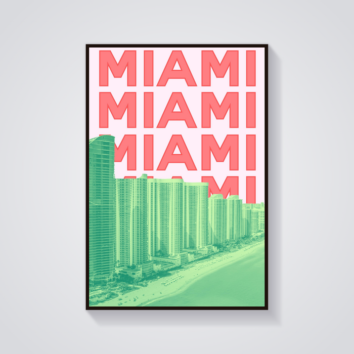 Preppy Vintage Miami Beach Skyline Art Print | Retro Travel Poster