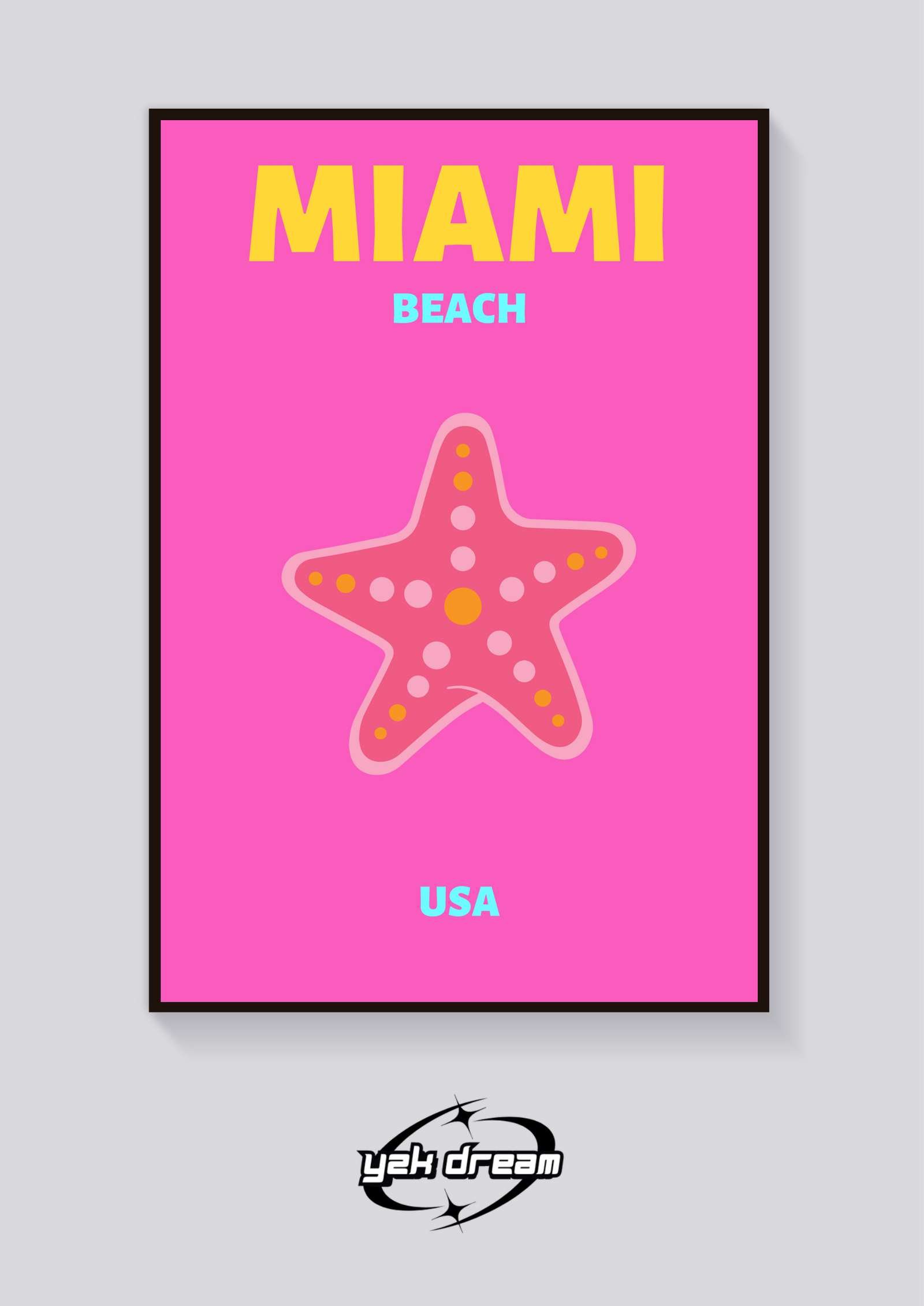 Preppy Miami Beach Starfish Art Print - Cute Aesthetic Room Decor Poster
