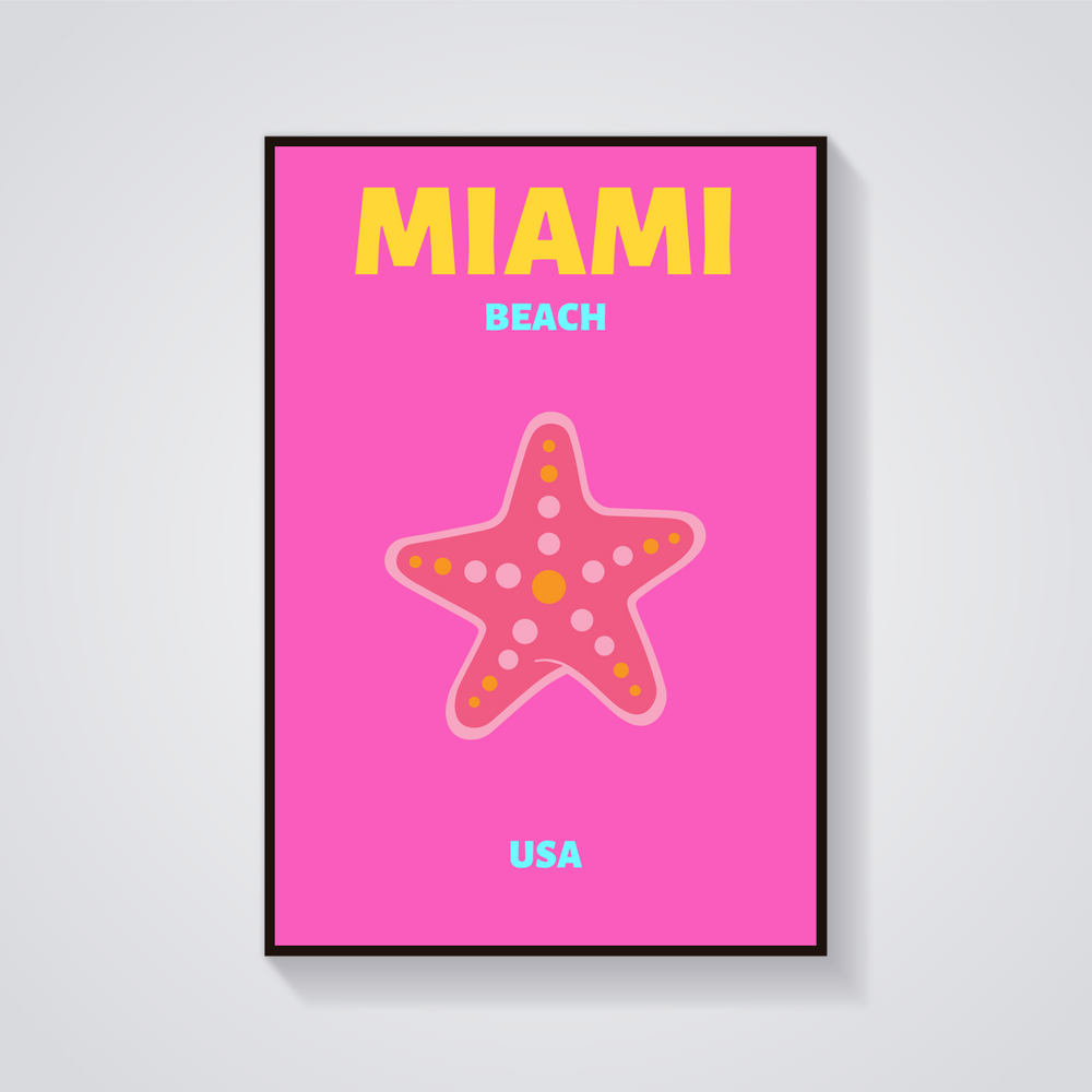 Preppy Miami Beach Starfish Art Print - Cute Aesthetic Room Decor Poster